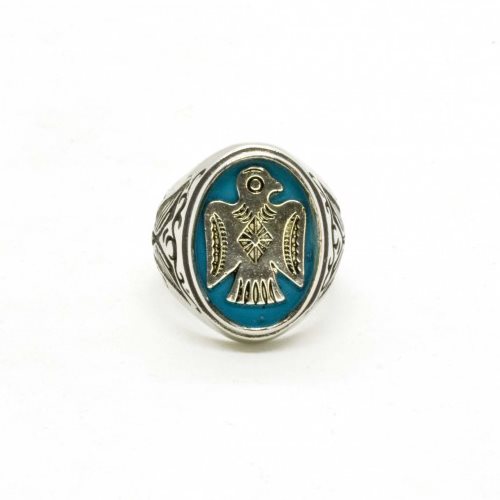 Black Pearl Creations - Turquoise Thunderbird Signet Ring