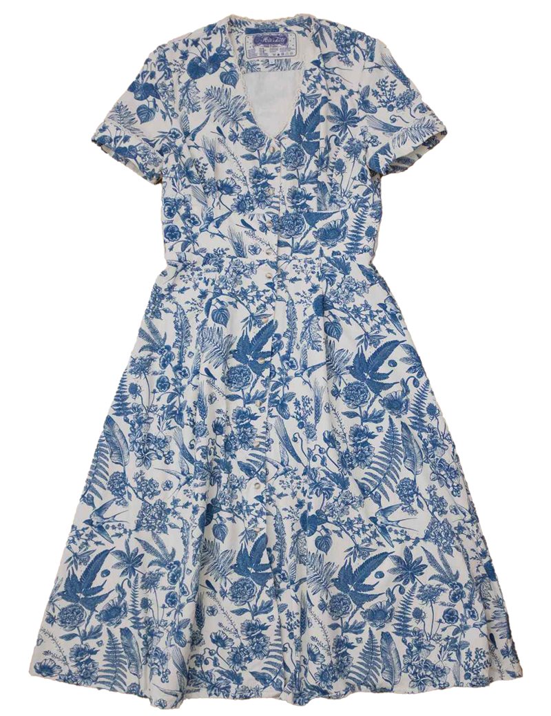 Hens Teeth - Womens Printed Herringbone Dress - Ecru