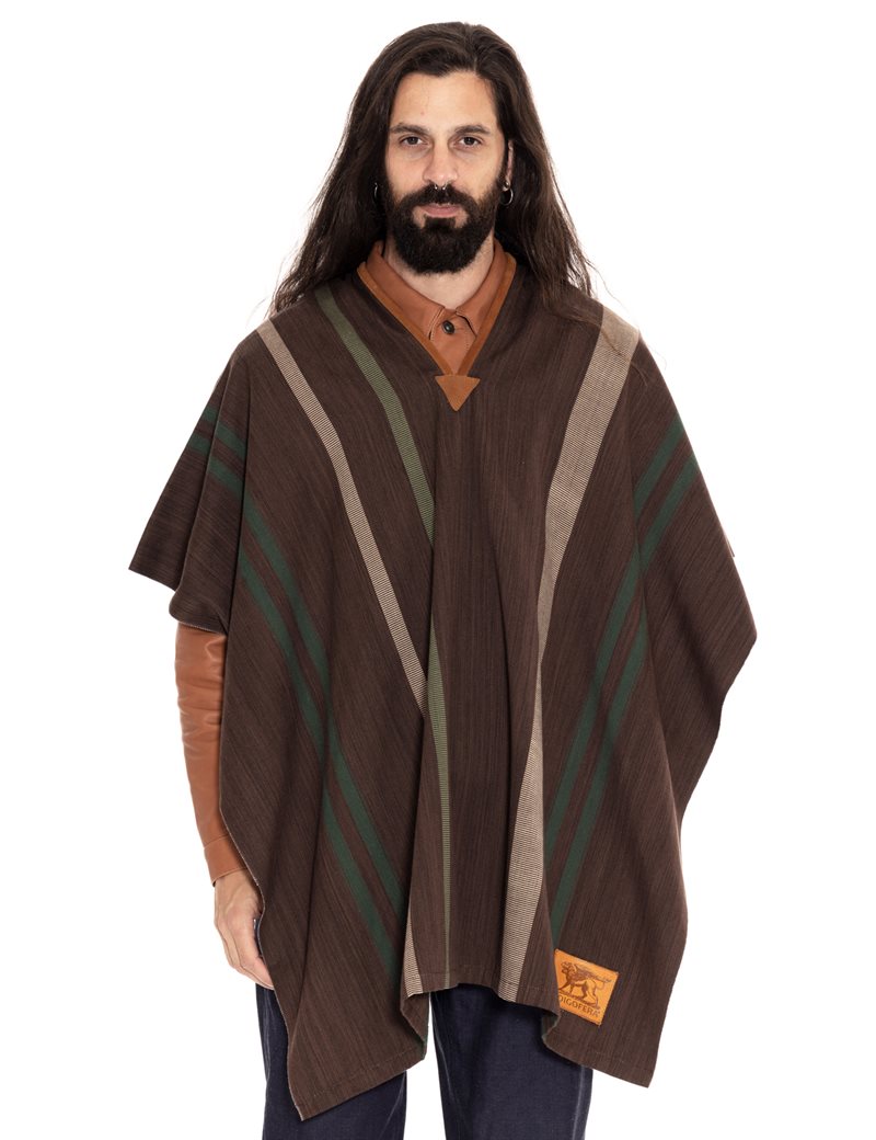 Indigofera - Japanese Cotton Wool Poncho - Brown/Green