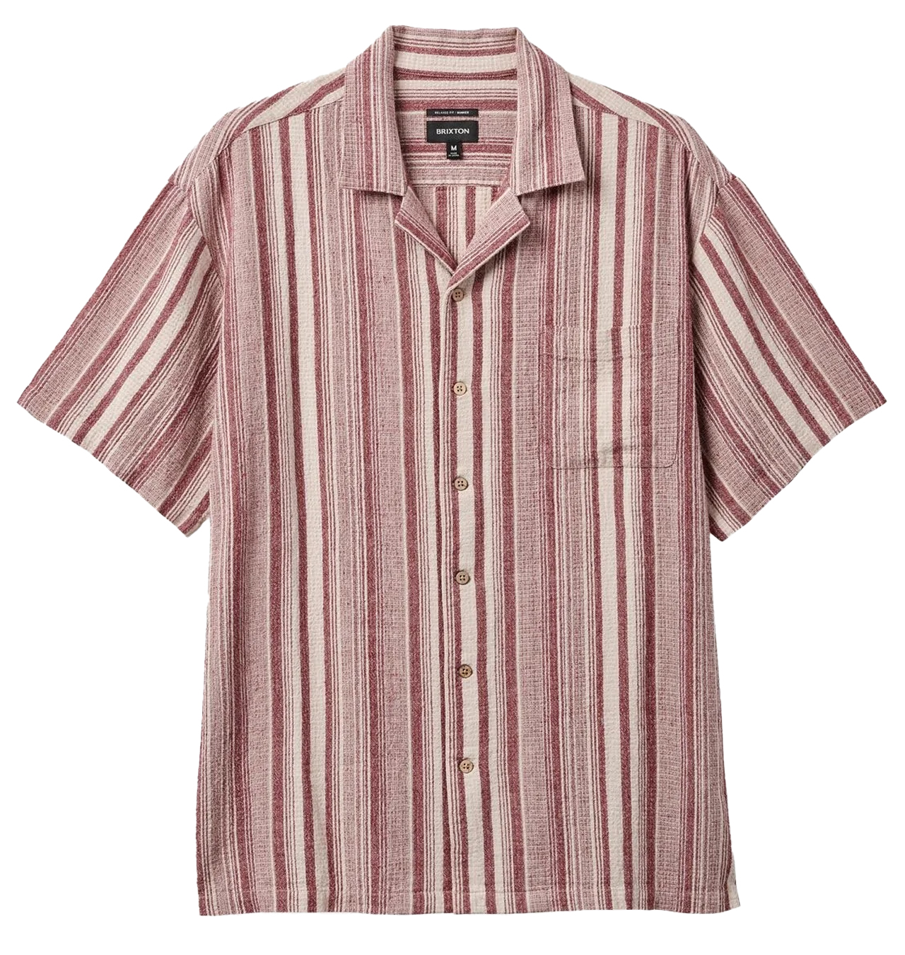 Brixton - Bunker Seersucker Camp Collar Woven Shirt - Cranberry Juice/