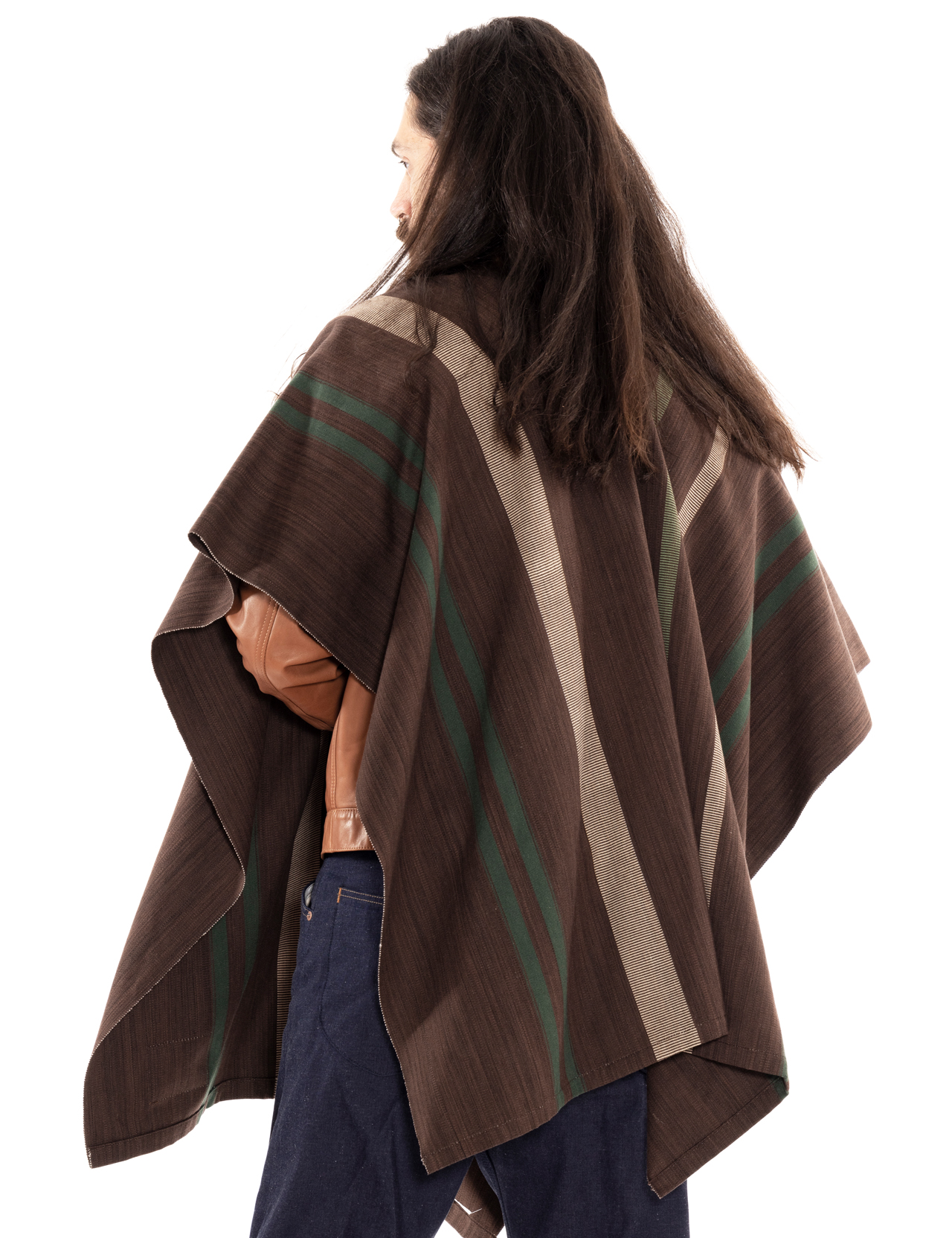 Indigofera - Japanese Cotton Wool Poncho - Brown/Green