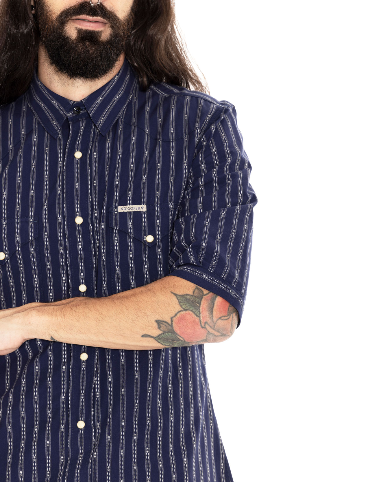 Indigofera - Randy Shirt Cotton Stripe - Indigo/White